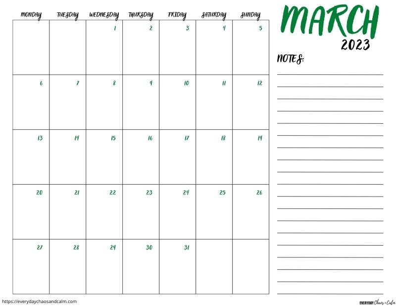 Free Printable March 2023 Calendars